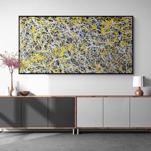 XXL Jackson Pollock Style Yellow & Black Canvas | Handmade Abstract ...