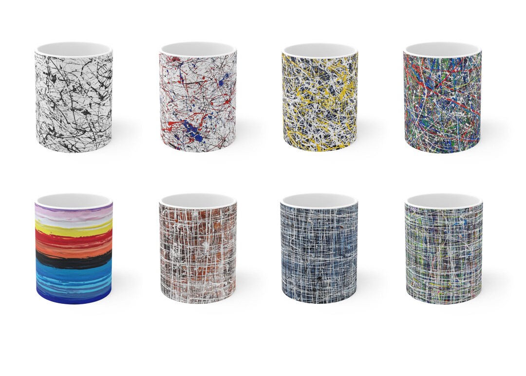 Mug Abstract Art Jackson Pollock Style White Ceramic 11oz Coffee Cup ...