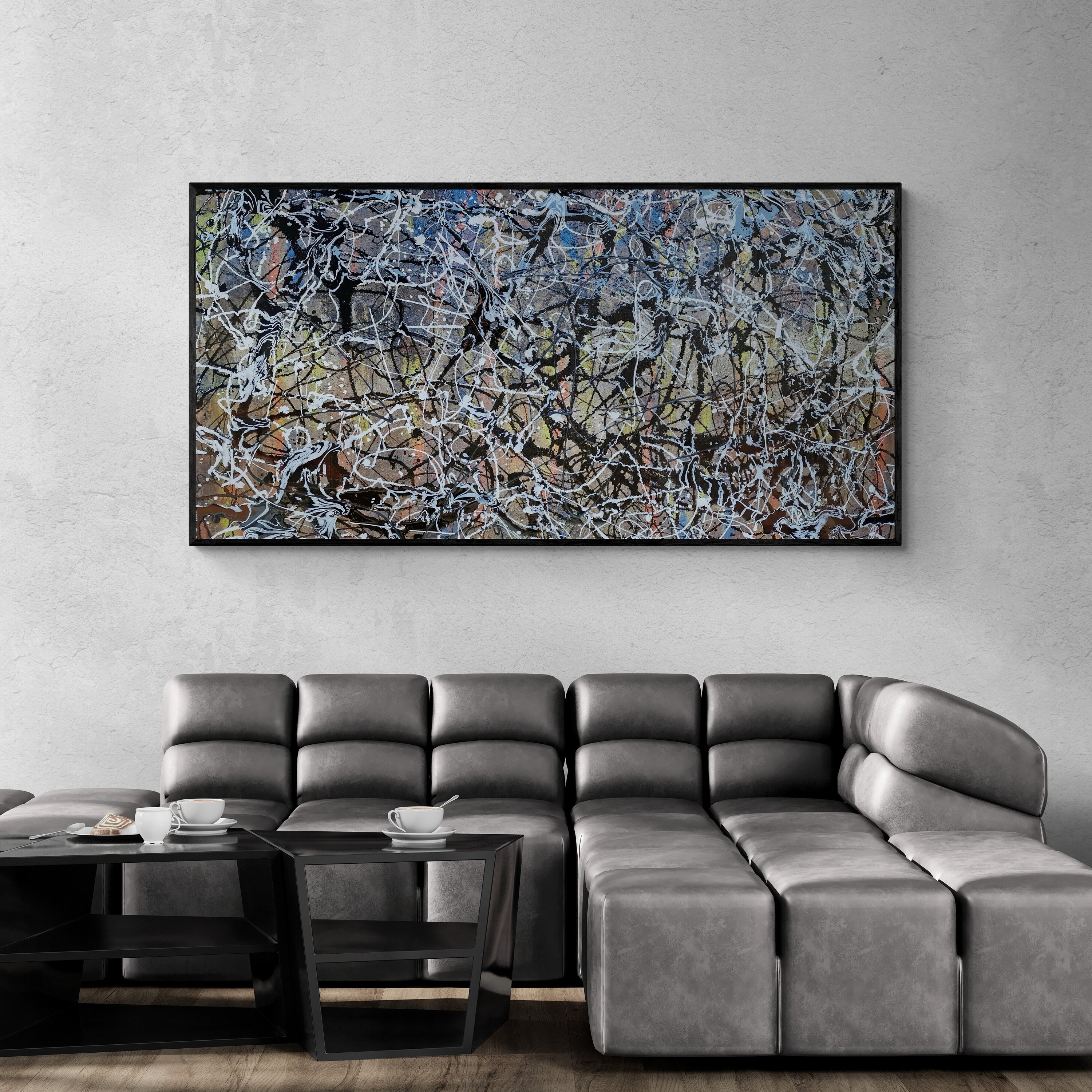XXL Jackson Pollock Style Metallic Colors, Black & White Abstract ...