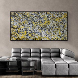 XXL Jackson Pollock Style Yellow & Black Canvas | Handmade Abstract ...