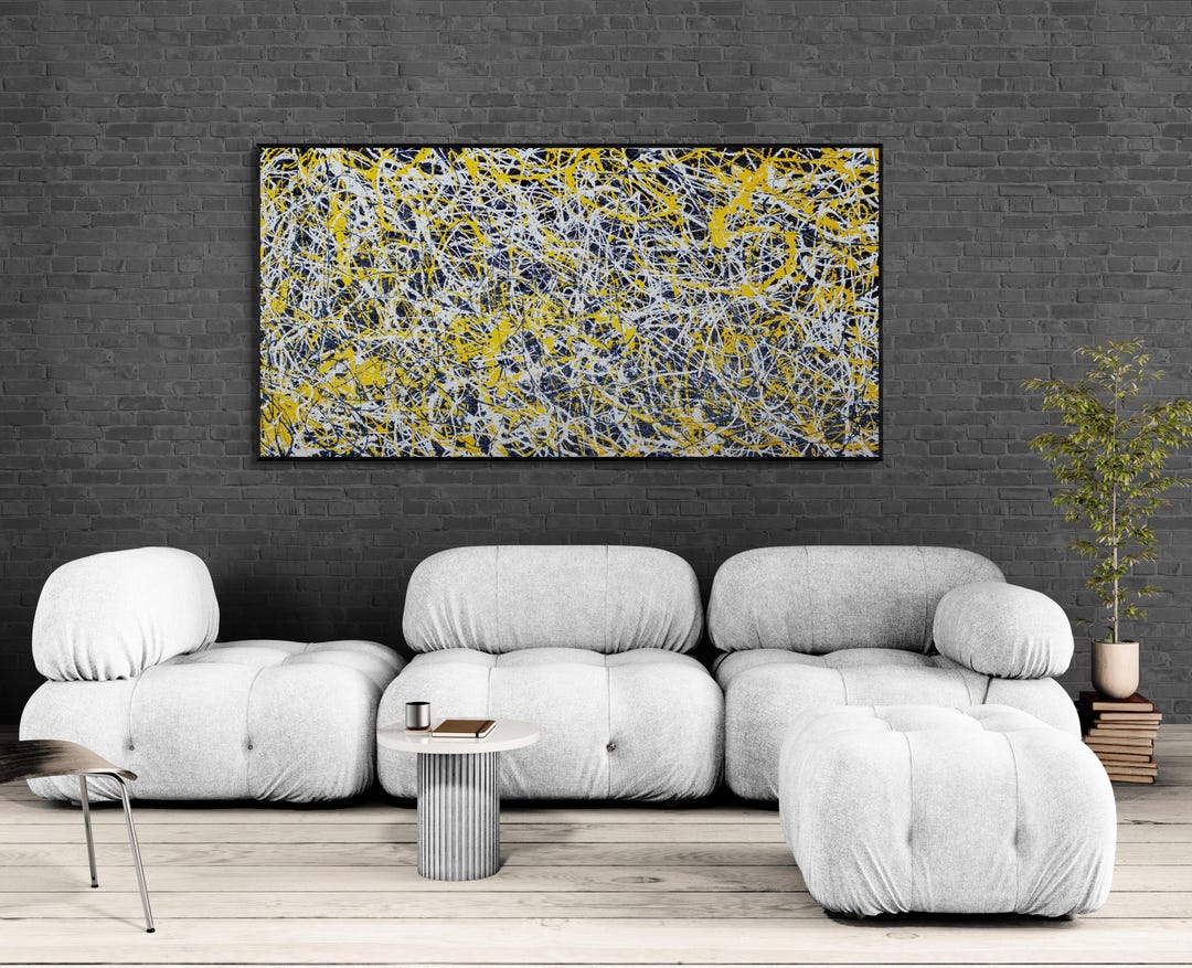 Jackson Pollock Style Yellow & Black Abstract Canvas | 150x75 Cm ...