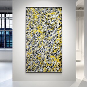 XXL Jackson Pollock Style Yellow & Black Canvas | Handmade Abstract ...
