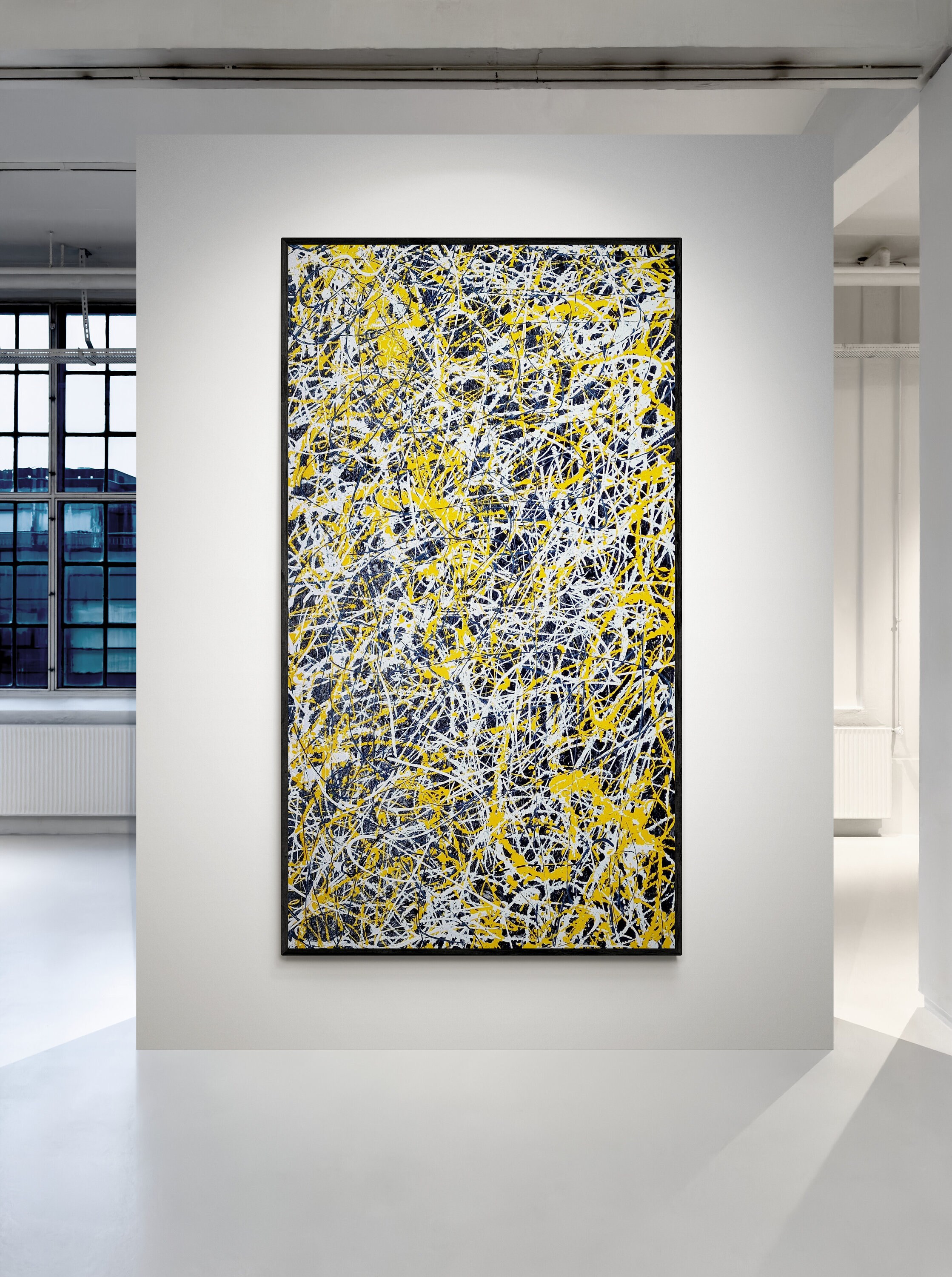 XXL Jackson Pollock Style Yellow & Black Canvas | Handmade Abstract ...