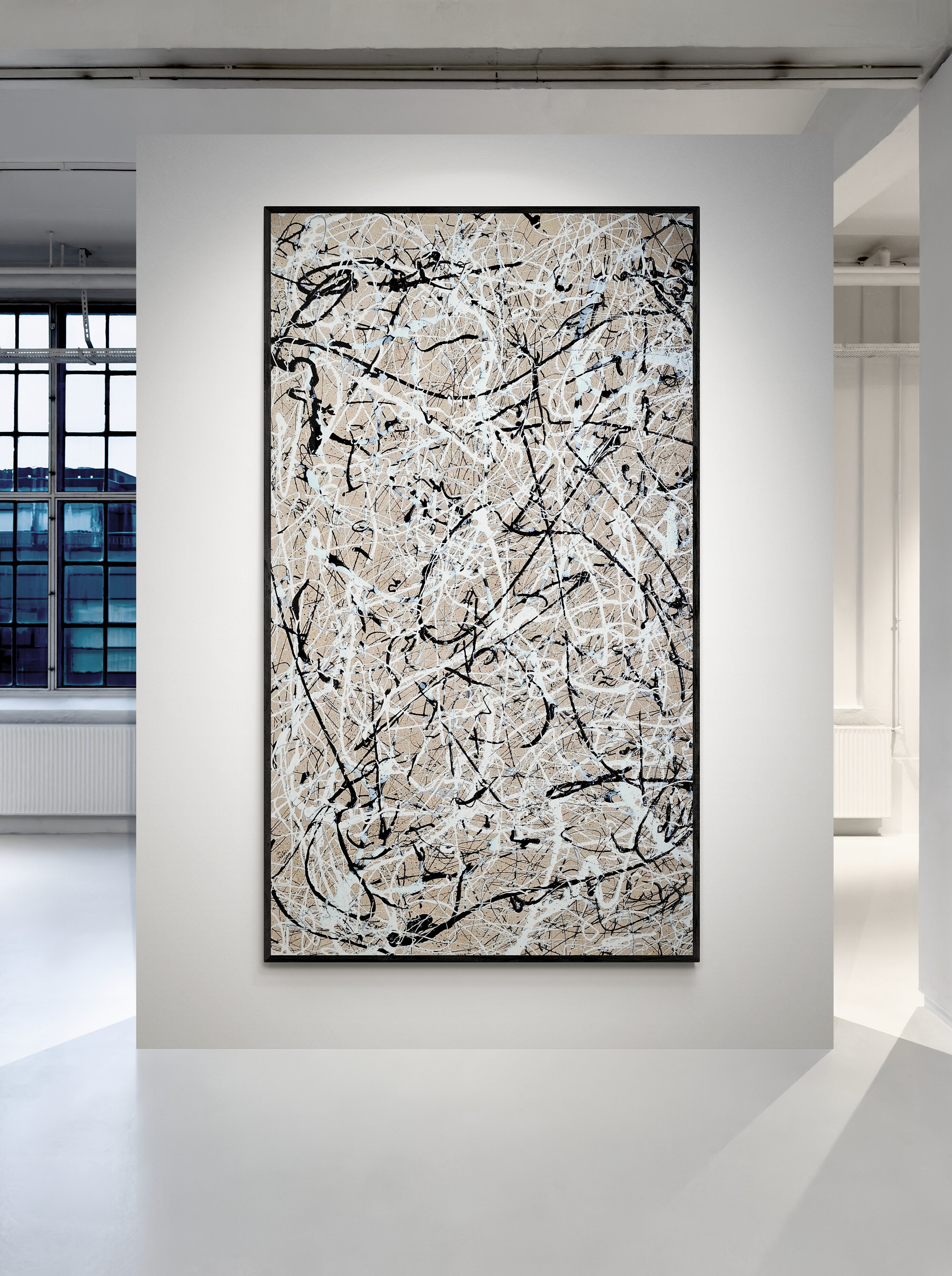 XXL Jackson Pollock Style Soft Sand Canvas | Black & White Abstract ...