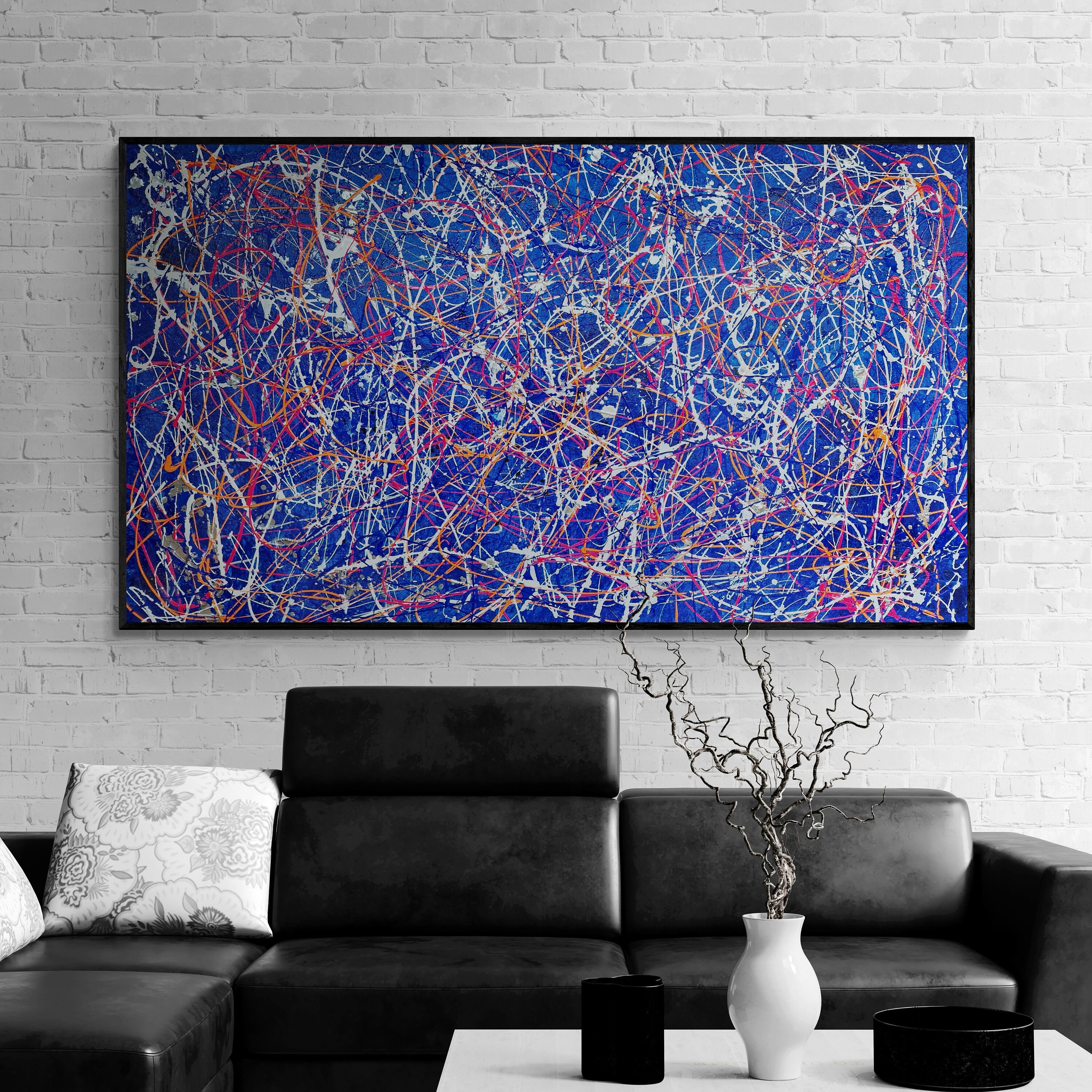 Jackson Pollock Style Modern Colors XXL Canvas 200x100cm Handcrafted ...