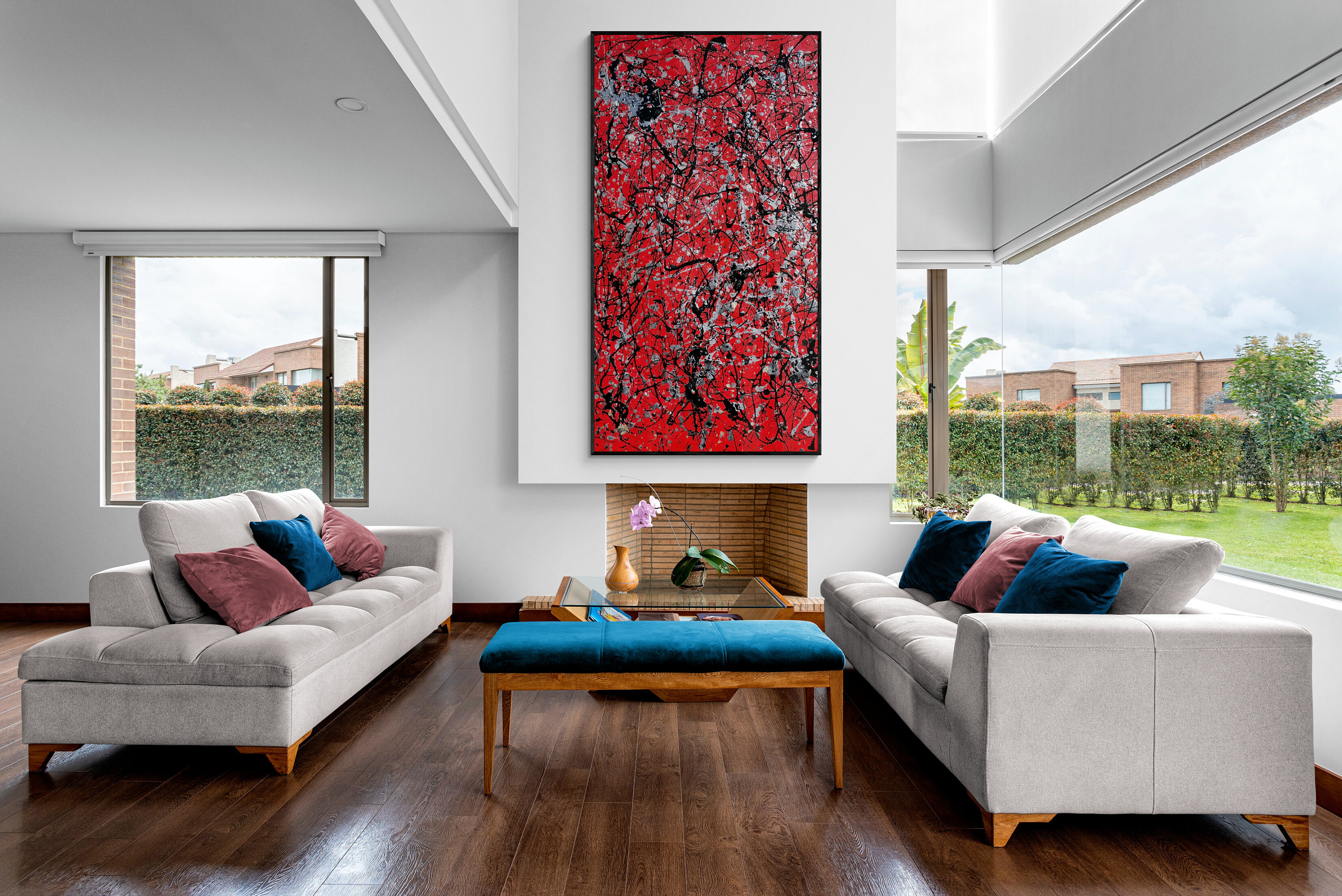 XXL Jackson Pollock Style Red Abstract Canvas | Handcrafted Large Wall ...