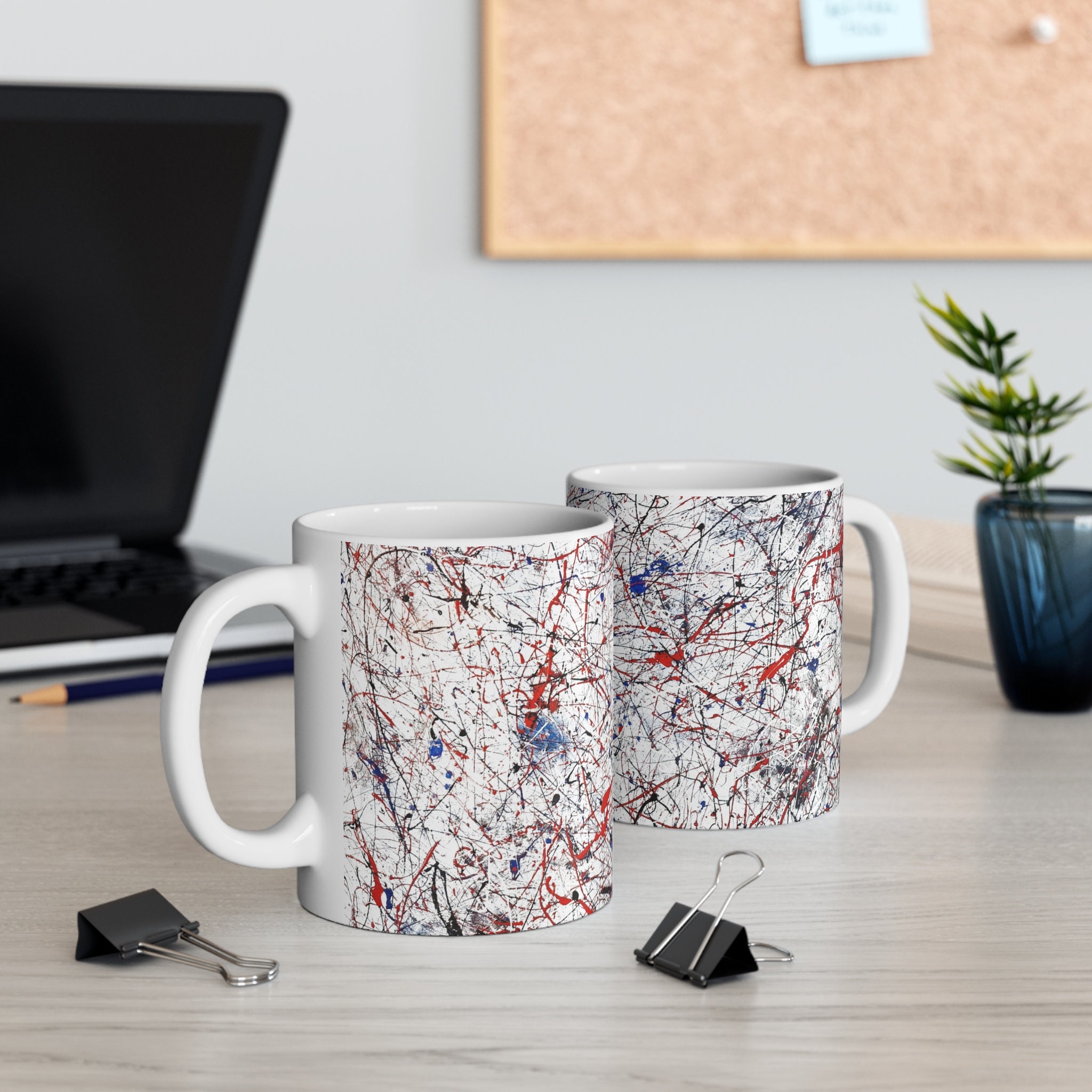 Mug Abstract Art Jackson Pollock Style White Ceramic 11oz Coffee Cup ...