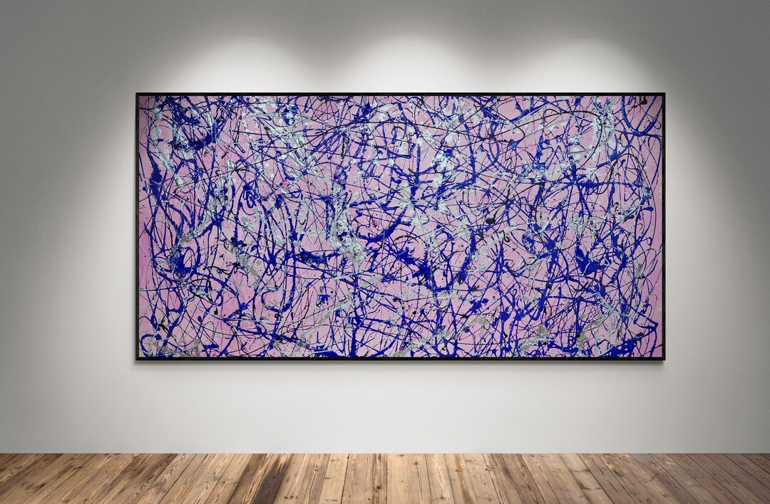 XXL Jackson Pollock Style Pink Canvas Exclusive Handcrafted Abstract ...