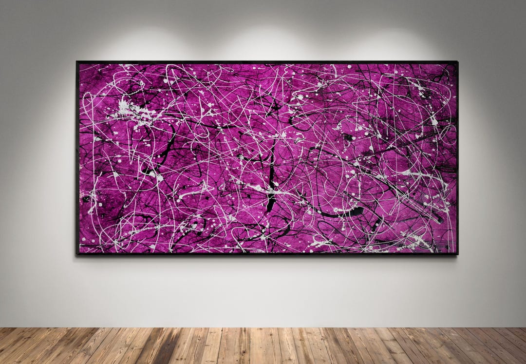 XXL Jackson Pollock Style Dark Raspberry Canvas Unique Handcrafted Painting Modern Wall Decor ...
