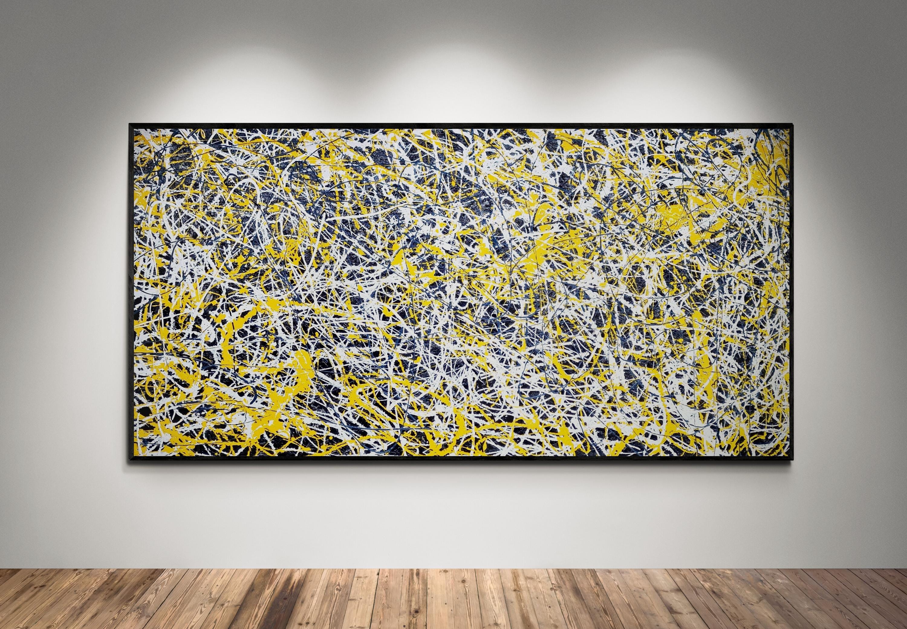 XXL Jackson Pollock Style Yellow & Black Canvas | Handmade Abstract ...