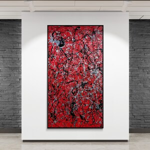 XXL Jackson Pollock Style Red Abstract Canvas | Handcrafted Large Wall ...