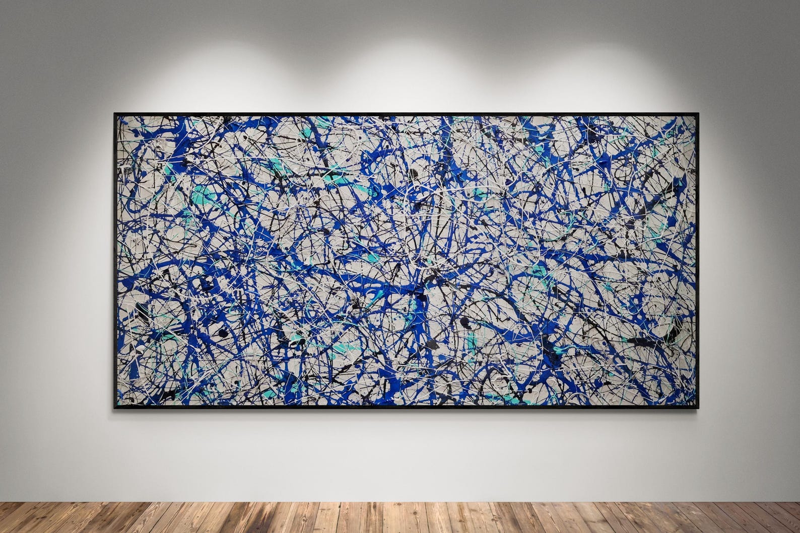 XXL Jackson Pollock Style Gray & Blue Canvas | Original Drip Abstract ...