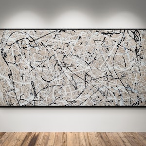 XXL Jackson Pollock Style Soft Sand Canvas | Black & White Abstract ...