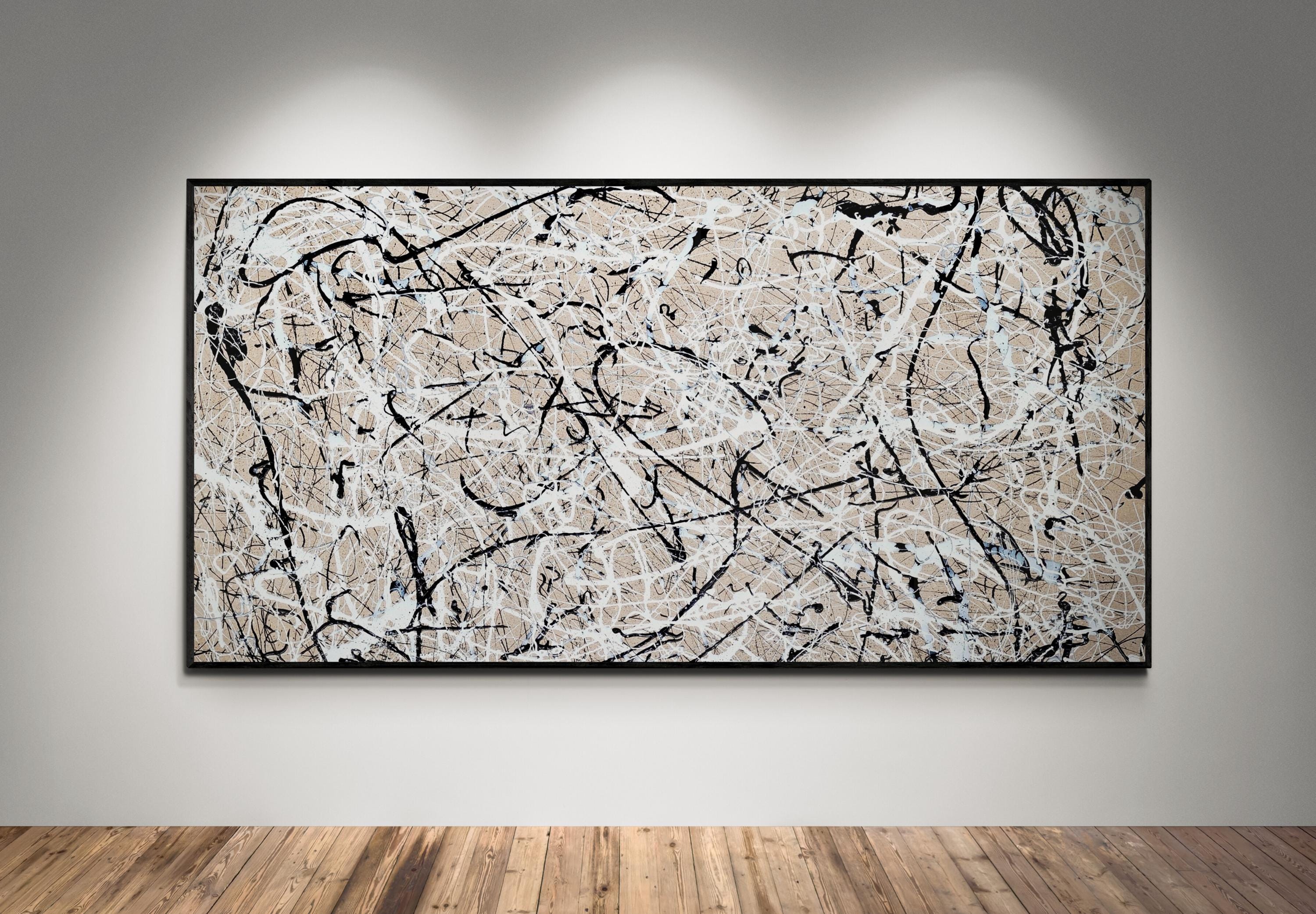 XXL Jackson Pollock Style Soft Sand Canvas | Black & White Abstract ...