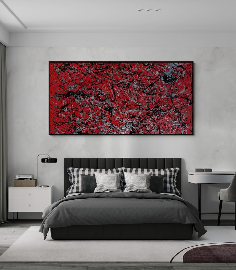 Jackson Pollock Inspired Red & Black Abstract Canvas | 200x100 Cm ...