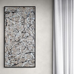 Jackson Pollock Style Black & White Abstract Canvas | 200x100 Cm Sand ...