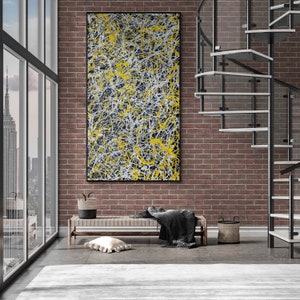 XXL Jackson Pollock Style Yellow & Black Canvas | Handmade Abstract ...