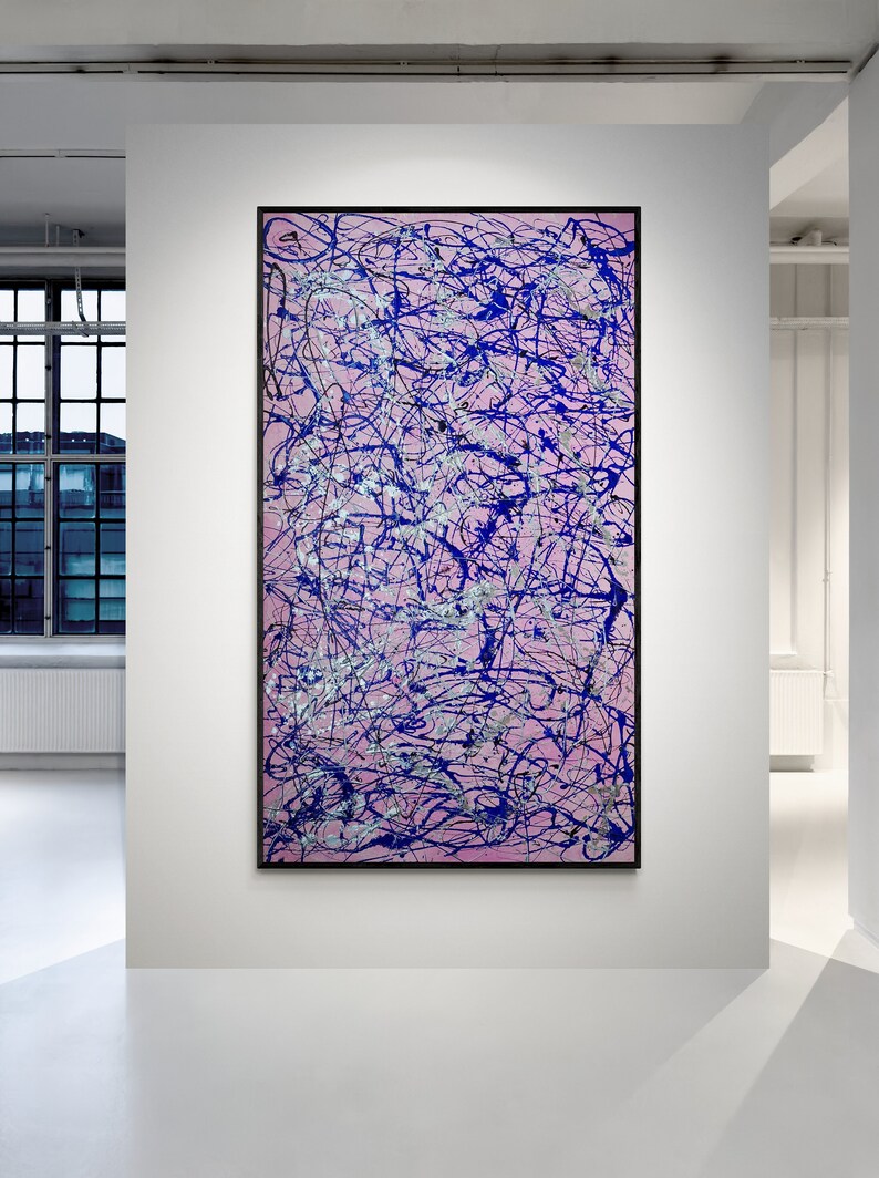 XXL Jackson Pollock Style Pink Canvas | Handmade Abstract Drip Painting ...