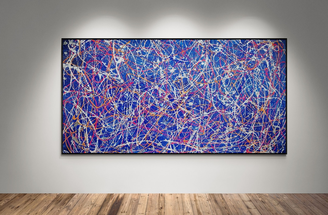 Jackson Pollock Style Modern Colors XXL Canvas 200x100cm Handcrafted ...