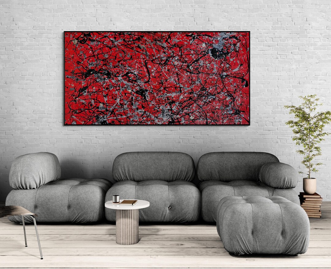 Jackson Pollock Inspired Red & Black Abstract Canvas | 150x75 Cm ...