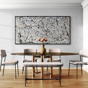 Jackson Pollock Style Black & White Abstract Canvas | 200x100 Cm Sand ...