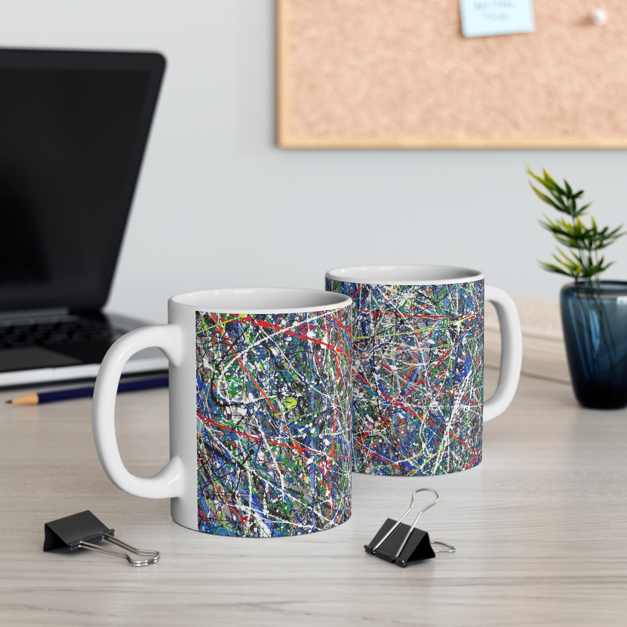 Mug Abstract Art Jackson Pollock Style White Ceramic 11oz Coffee Cup ...