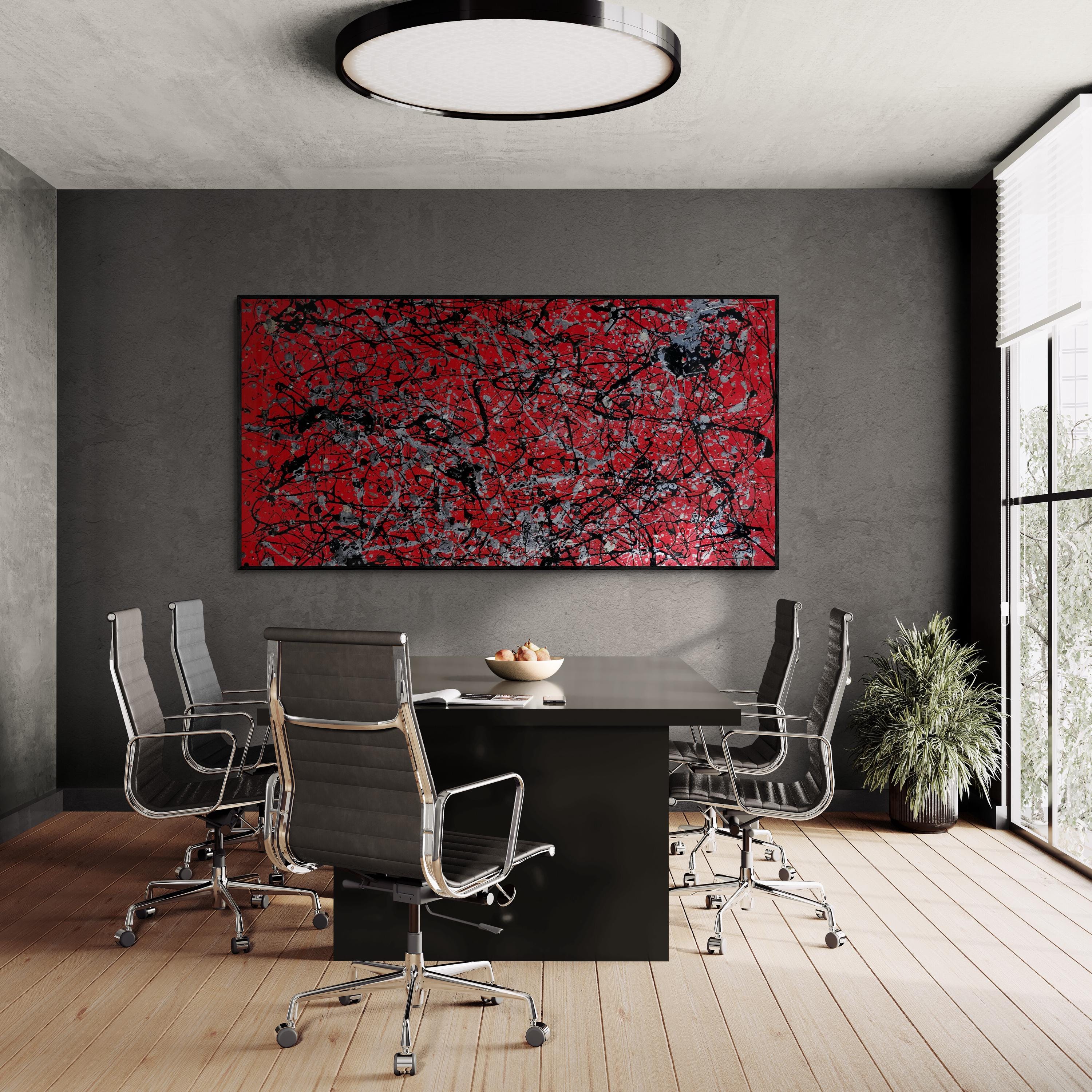 Jackson Pollock Inspired Red & Black Abstract Canvas | 200x100 Cm ...