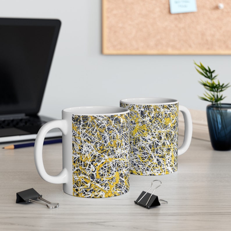 Mug Abstract Art Jackson Pollock Style White Ceramic 11oz Coffee Cup ...