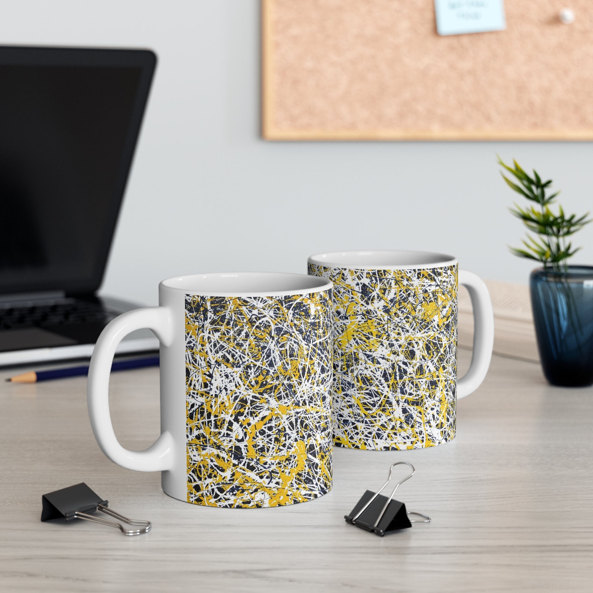 Mug Abstract Art Jackson Pollock Style White Ceramic 11oz Coffee Cup ...