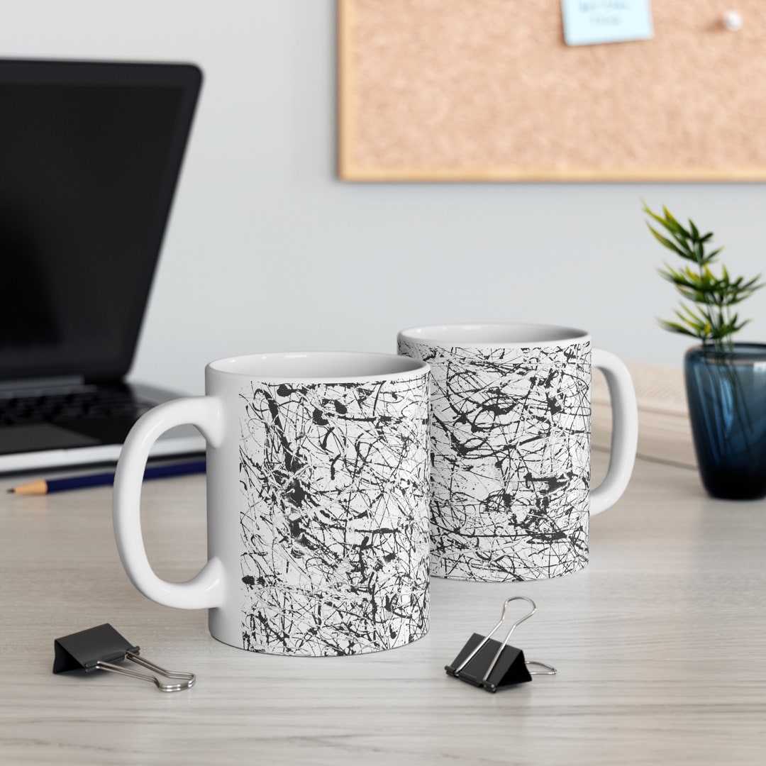 Mug Abstract Art Jackson Pollock Style White Ceramic 11oz Coffee Cup ...