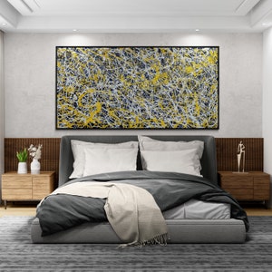 XXL Jackson Pollock Style Yellow & Black Canvas | Handmade Abstract ...