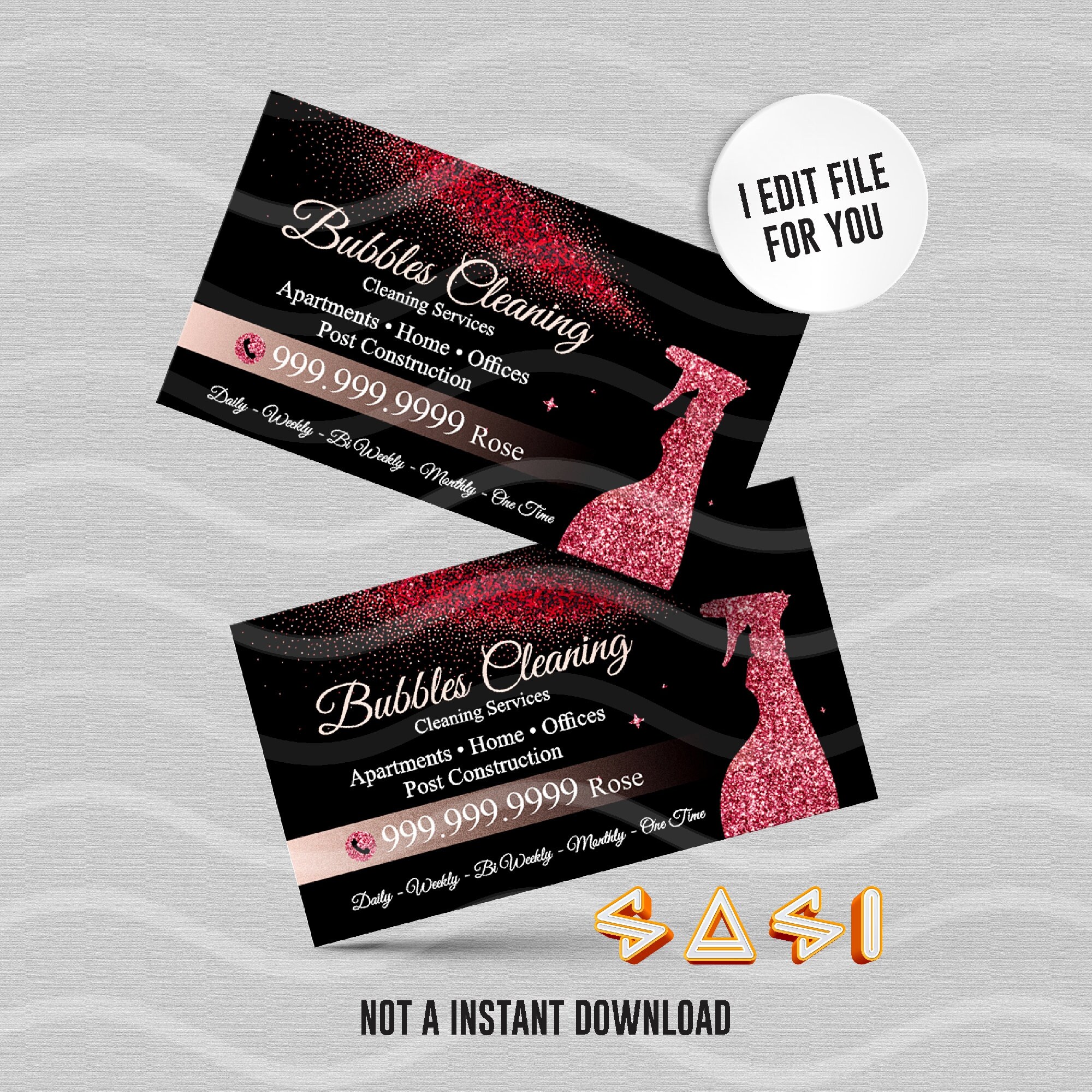 Cleaning Services Business Card | House Cleaning | Pink | Glitter ...