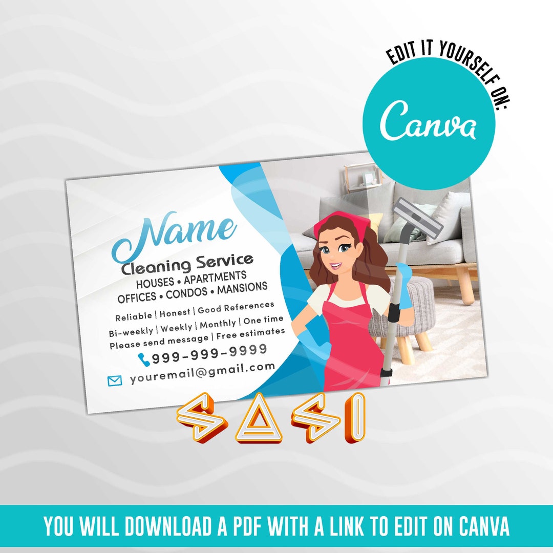 Cleaning Services Business Card | House Cleaning | DIGITAL FILE | Edit ...