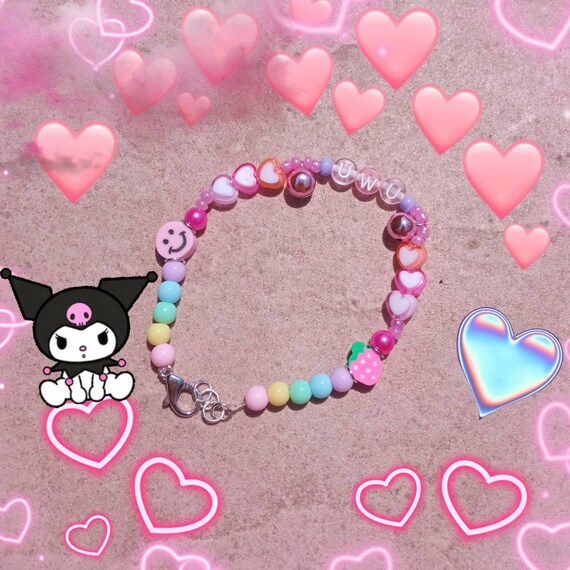 Bracelet Kawaii Uwu Emoji Alt Heart Beads Lgbt Charms Pastel | Etsy