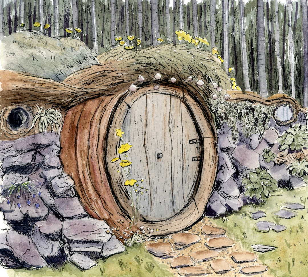 Bag End Painting | Watercolor Hobbiton Print | the Shire | Hobbit Hole ...