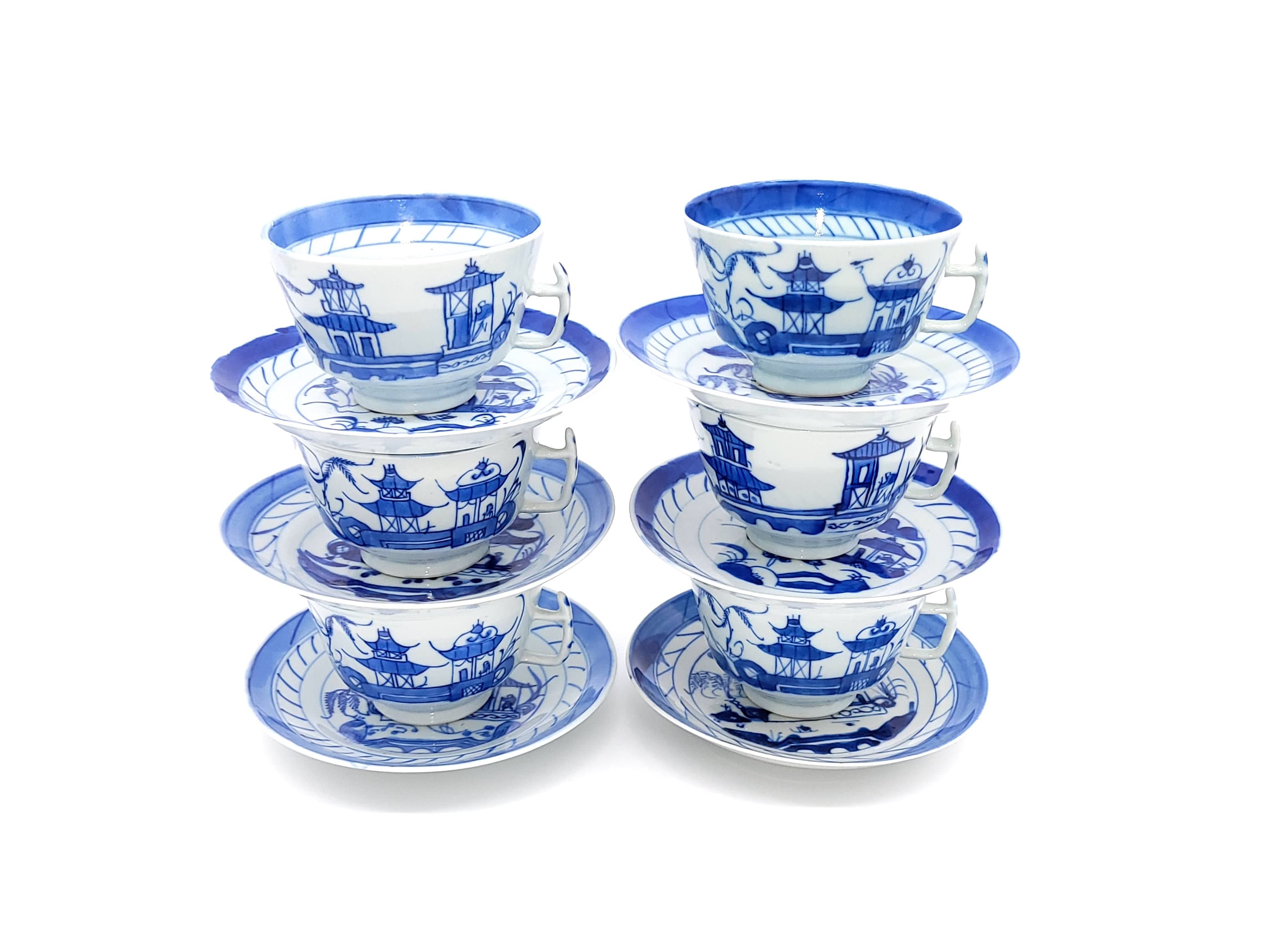 Antique Canton Porcelain Oriental Tea Set of 6, 19th Century Chinese ...