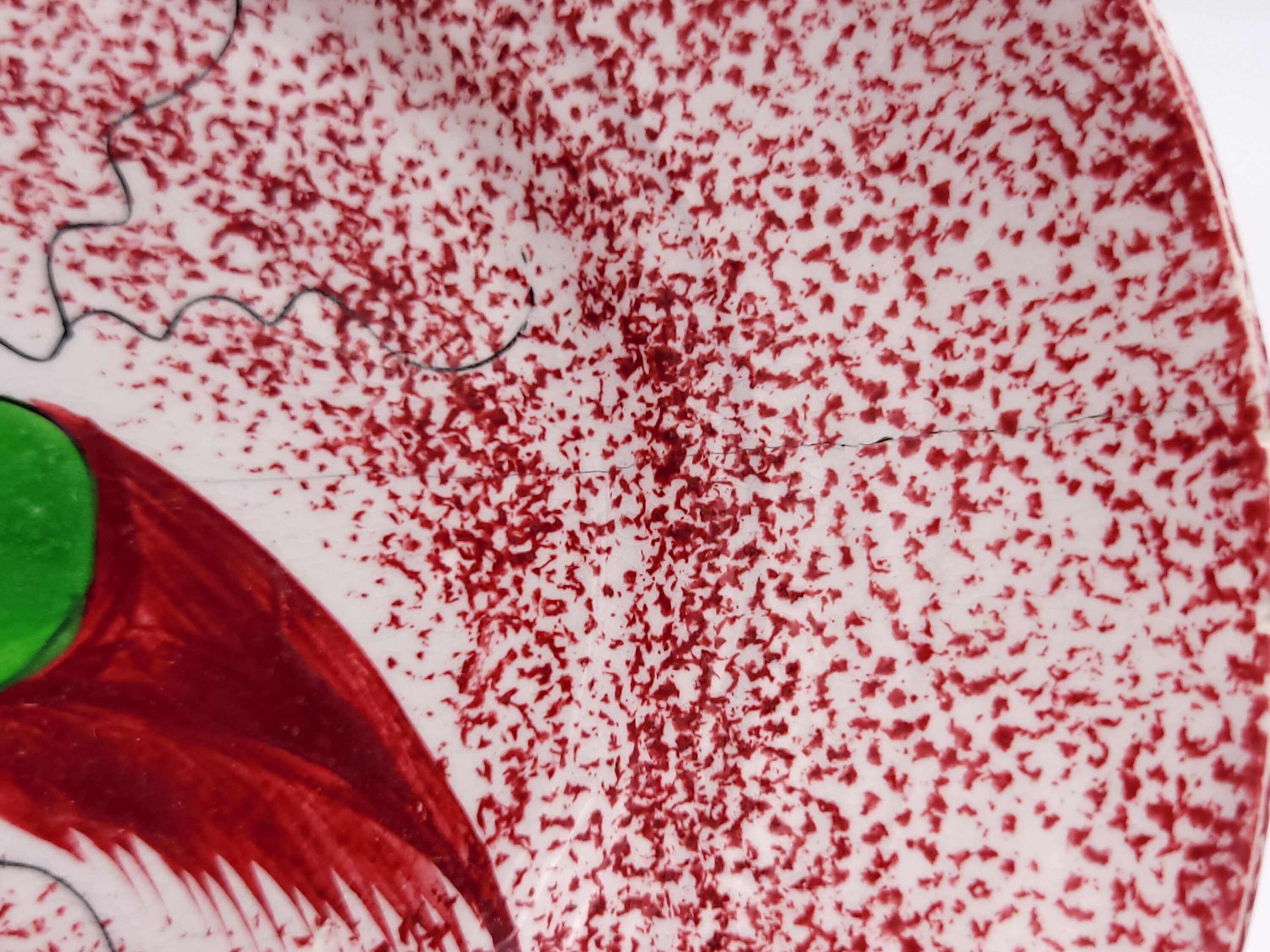 William Adams Red Spatterware Peafowl Porcelain Plate, Cup, and Saucer ...