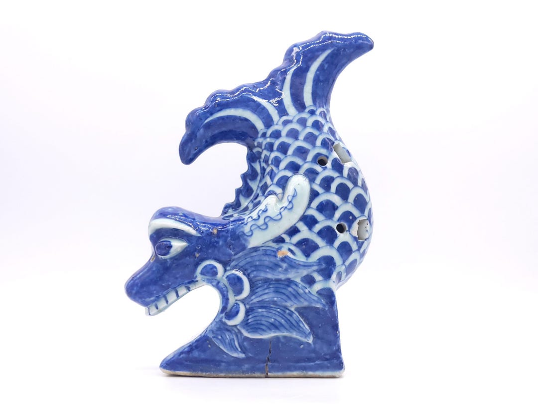 Antique Chinese Dragon Fish Roof Tile, Blue Celadon Glaze - Etsy