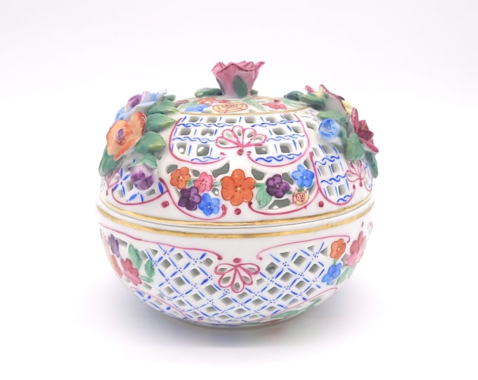 Vintage Potpourri Bowl With Lid, Herend Style Reticulated Porcelain ...
