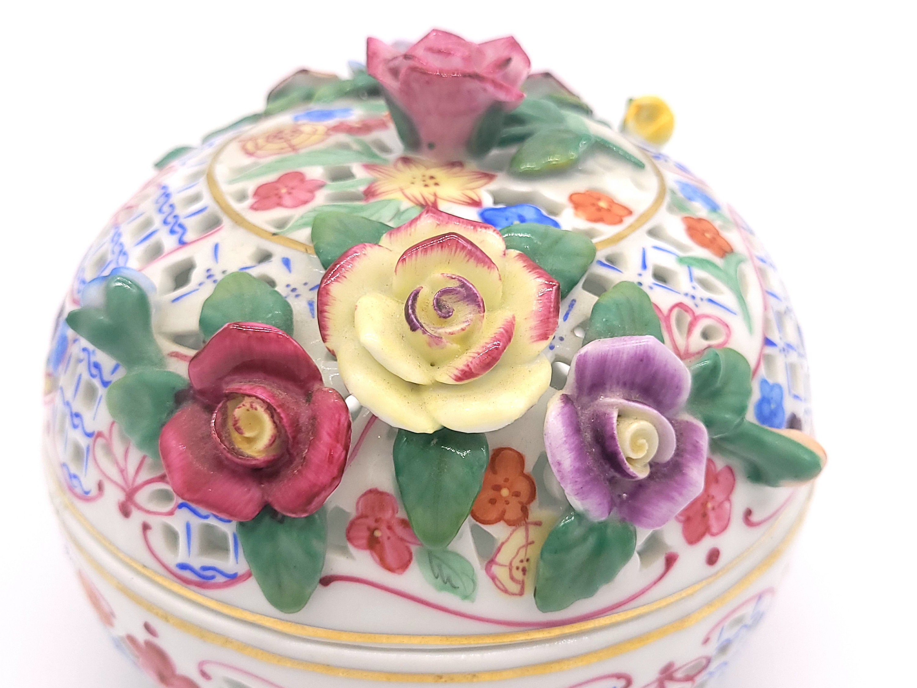 Vintage Potpourri Bowl With Lid, Herend Style Reticulated Porcelain ...