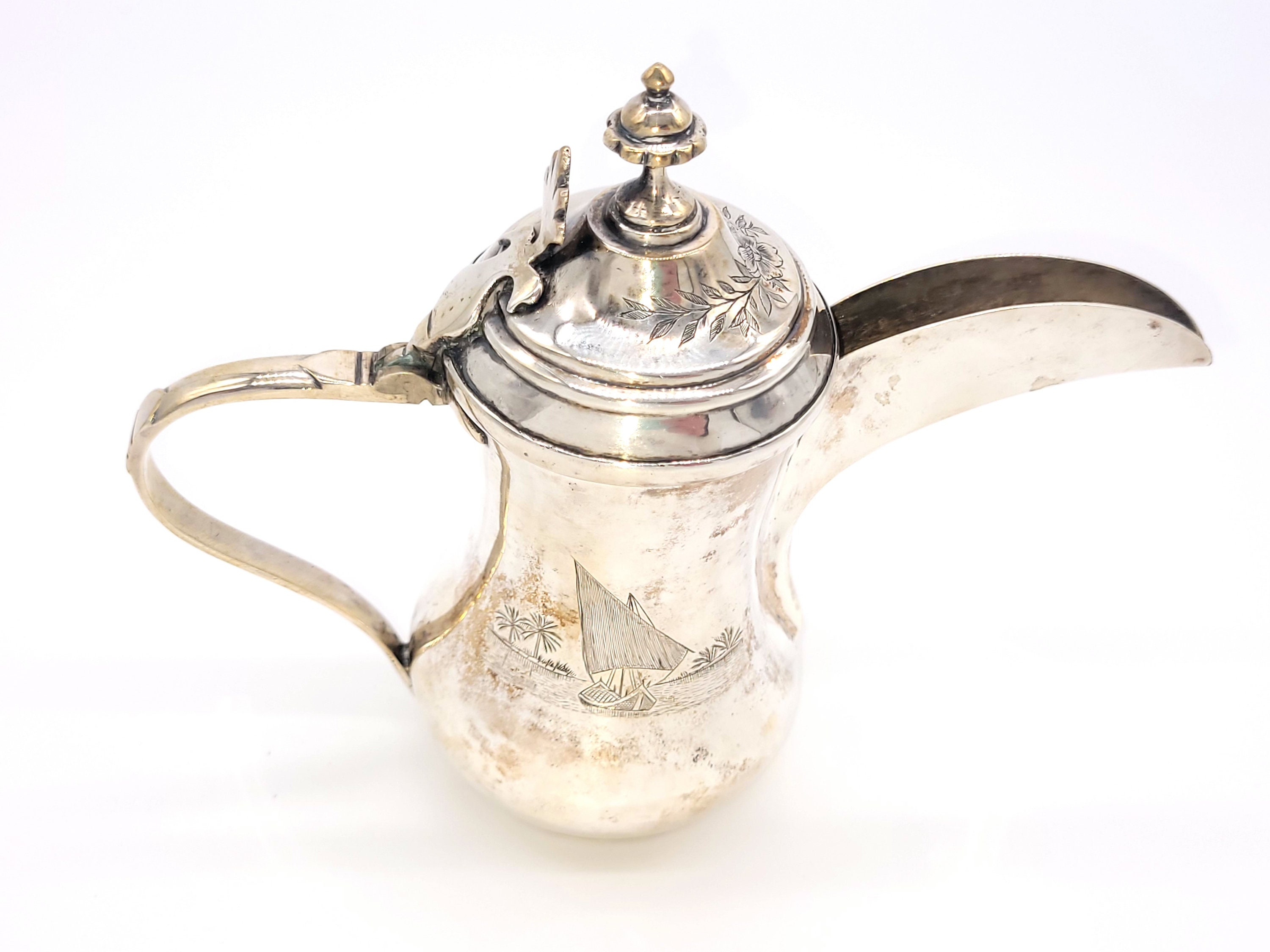 Antique Iraqi Silver Niello Coffee Pot, Arabic Dallah Coffee Pot ...