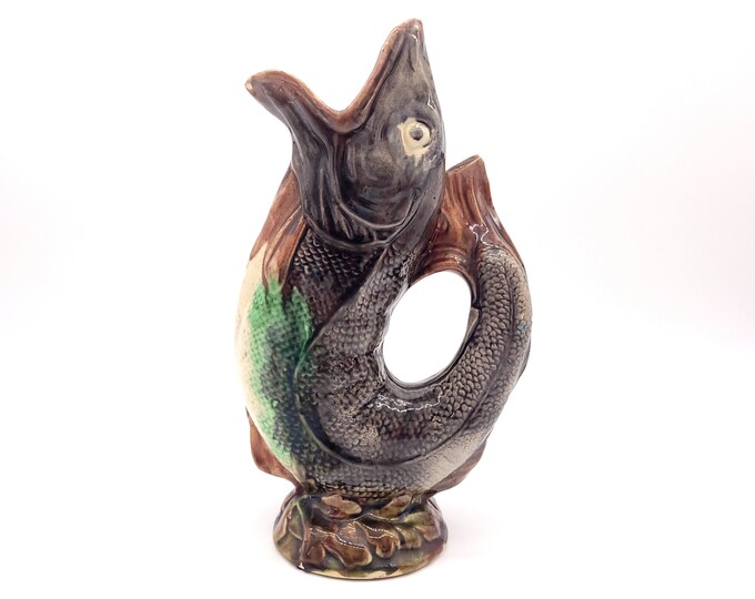 Majolica Pitcher, Gurgle Fish Pitcher 1800s Antique, French, Hand ...