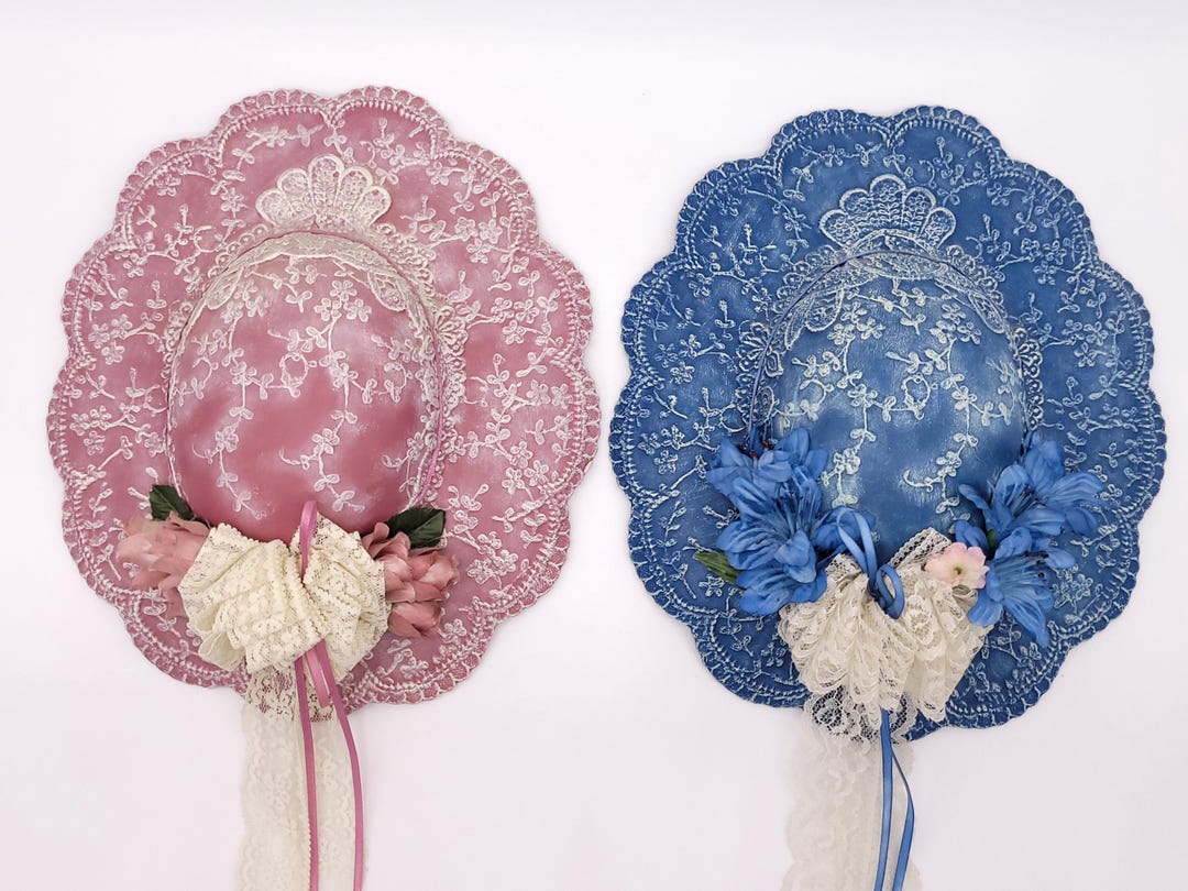 Vintage Shabby Chic Ceramic Wall Bonnet Hat Pair With Lace and Fabric ...