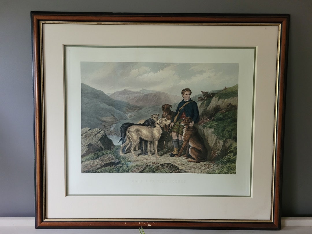 Antique Engraving Gillie and Deer Hounds E.G. Hester, Edward Gilbert ...