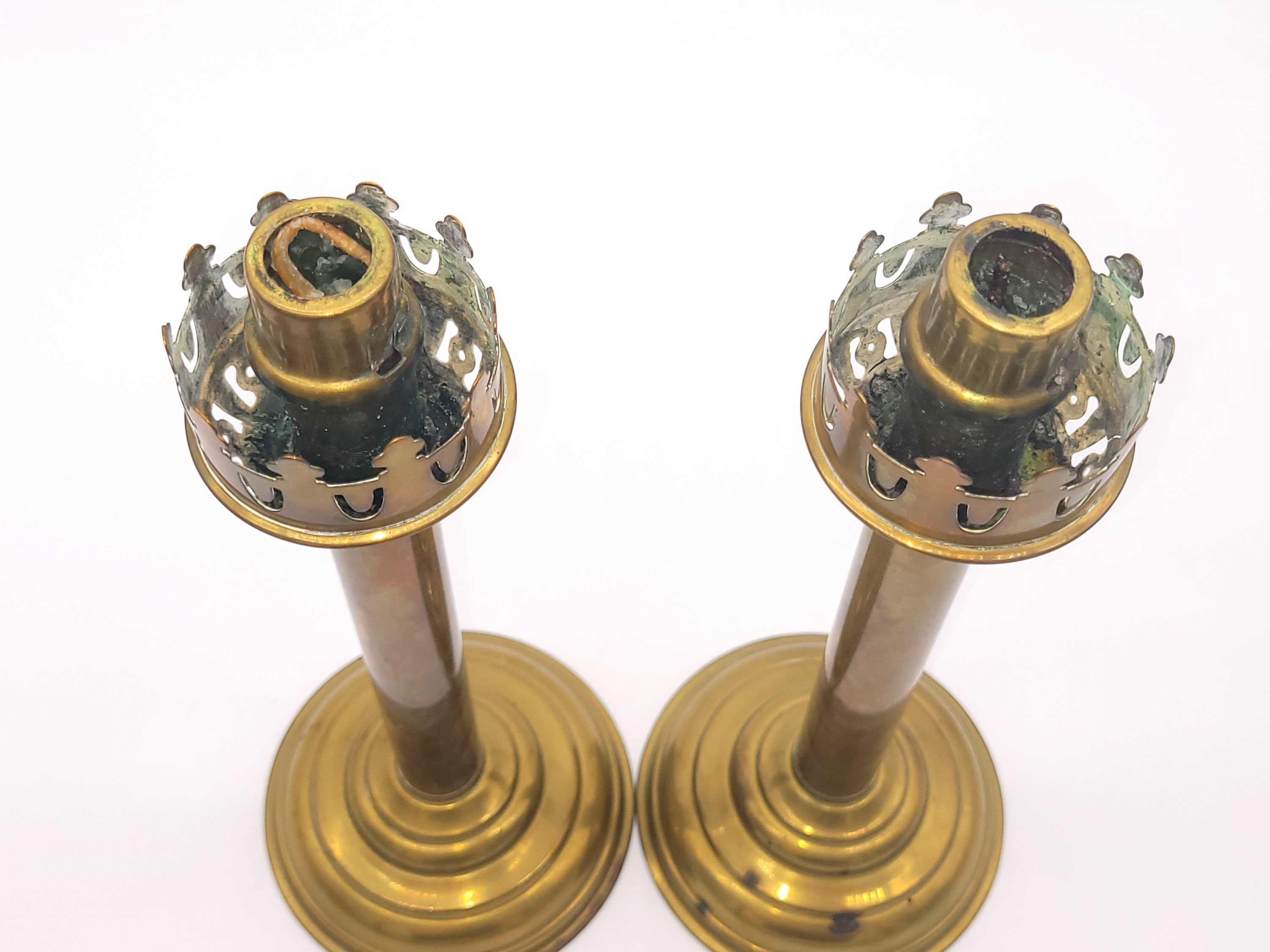 Brass Candlesticks, Antique Pair of Nautical Spring Loaded Candle ...