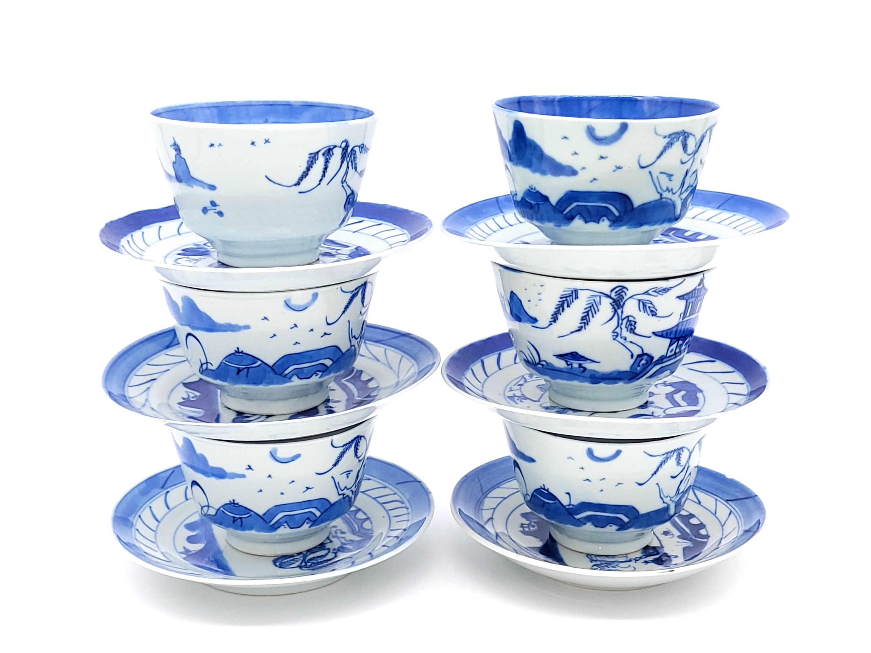 Antique Canton Porcelain Oriental Tea Set of 6, 19th Century Chinese ...