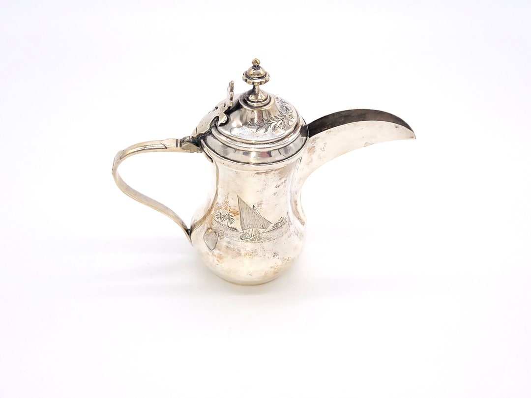 Antique Iraqi Silver Niello Coffee Pot, Arabic Dallah Coffee Pot ...