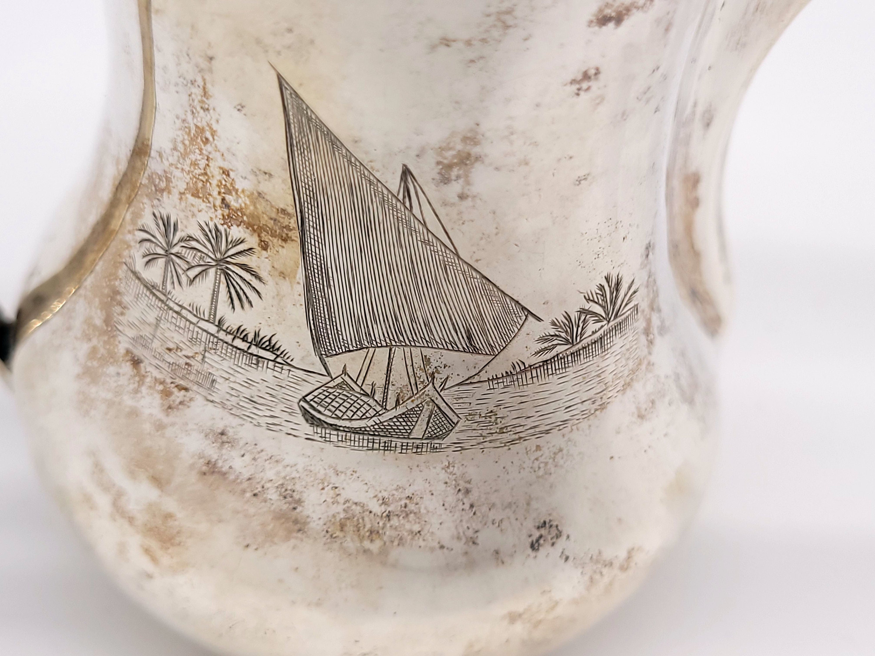 Antique Iraqi Silver Niello Coffee Pot, Arabic Dallah Coffee Pot ...