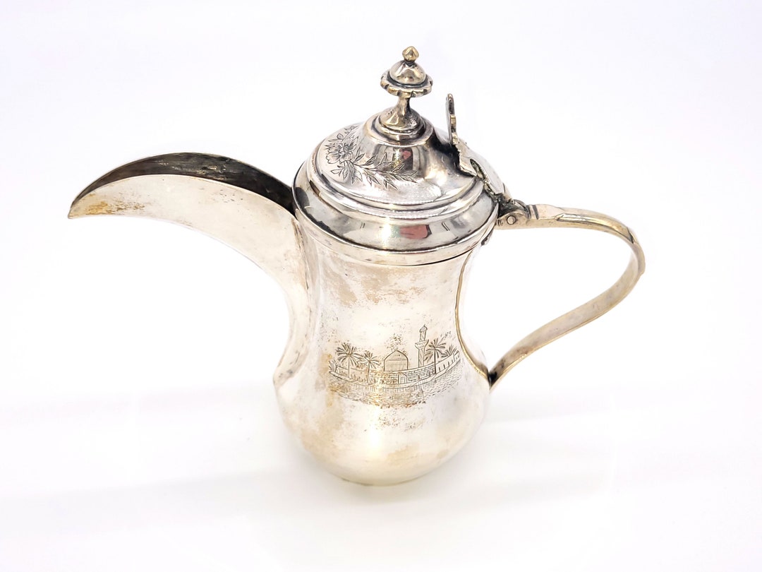 Antique Iraqi Silver Niello Coffee Pot, Arabic Dallah Coffee Pot ...