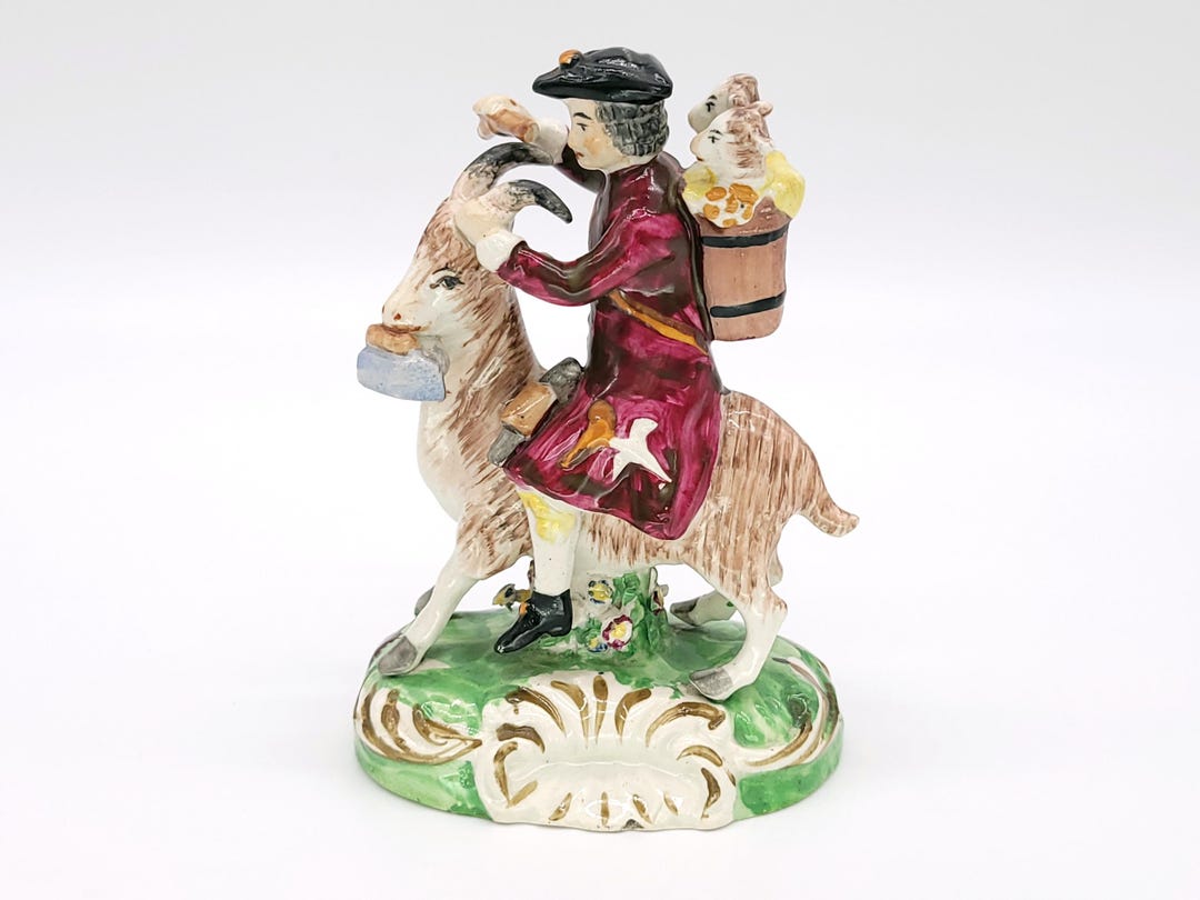 Antique Staffordshire Welsh Tailor Figure on Goat With a Sad Iron in ...